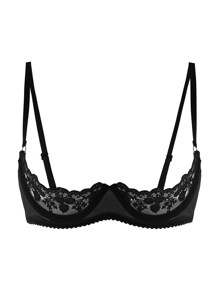 Womens Sexy Sheer Lace Lingerie 1/4 Cup Bra Push Up Underwired Unlined ...