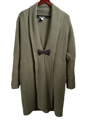 Soft Surroundings Chunky Waffle Print Cardigan Sweater Green Womens S ...