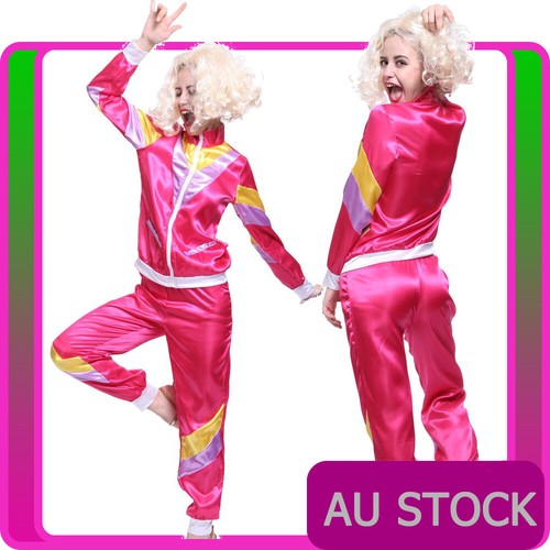 Womens 80s Retro Neon Tracksuit Height Of Fashion Pink Costume 1980s ...