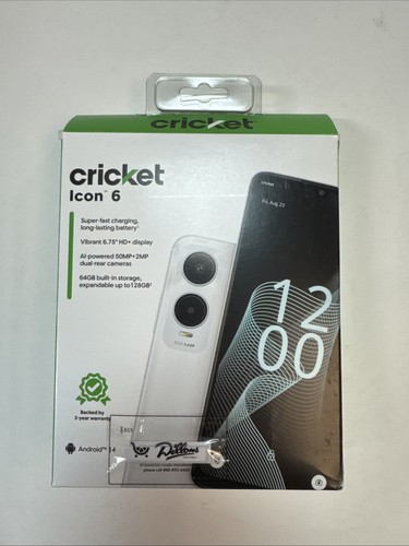 New + SIM Cricket Wireless Icon 6 Android 14 Phone 64GB 6.75" Display ...