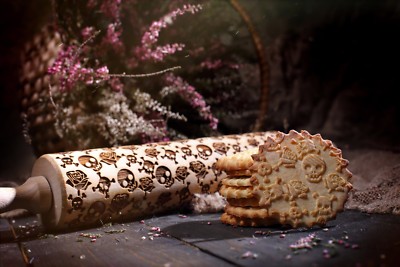 Skulls Baking Gough Roller Cookie Cake Fondant Textured rolling pin ...