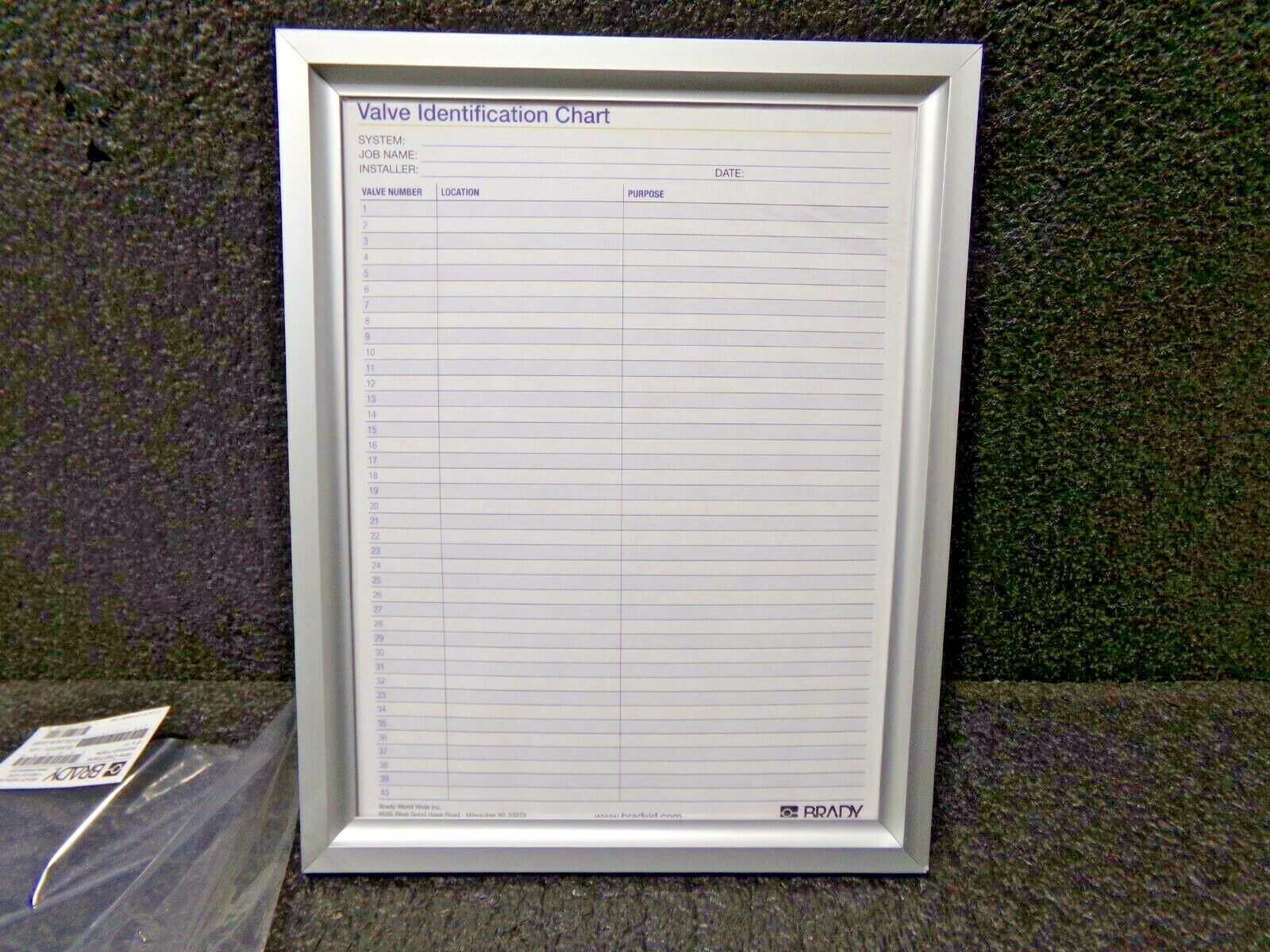 BRADY VALVE CHART FRAME #23309 (DC) | eBay