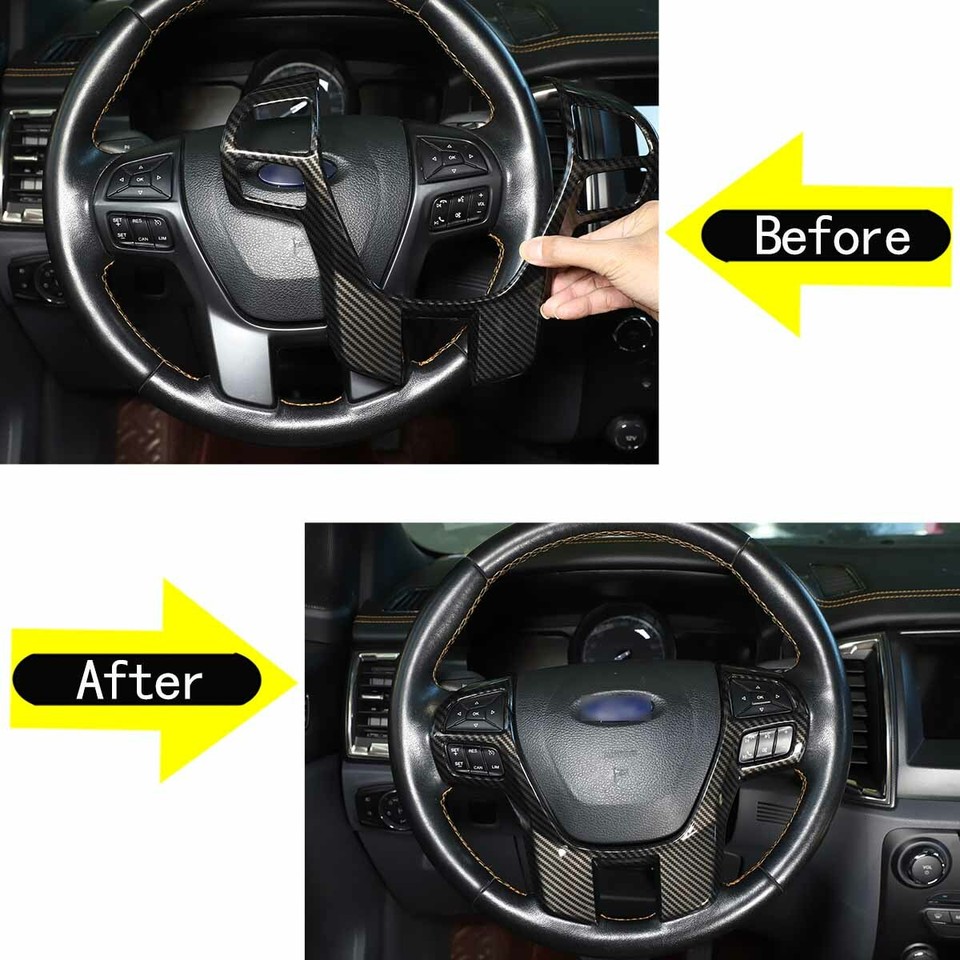 Carbon Fiber ABS Interior Steering Wheel Cover Trim For Ford Ranger ...
