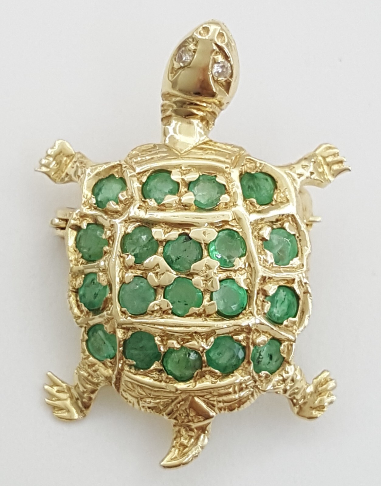 Vintage Diamond & Green Emerald Turtle Pin / Brooch /… - Gem
