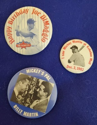 Lot (3) Vintage Pinback Buttons Yankees Greats Mickey Mantle * Martin ...