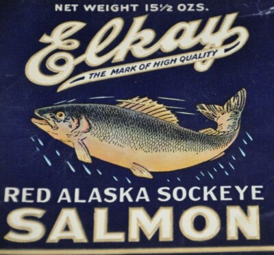 Elkay Red Alaska Sockeye Salmon Metal Sign Label L Klein Food Embossed ...