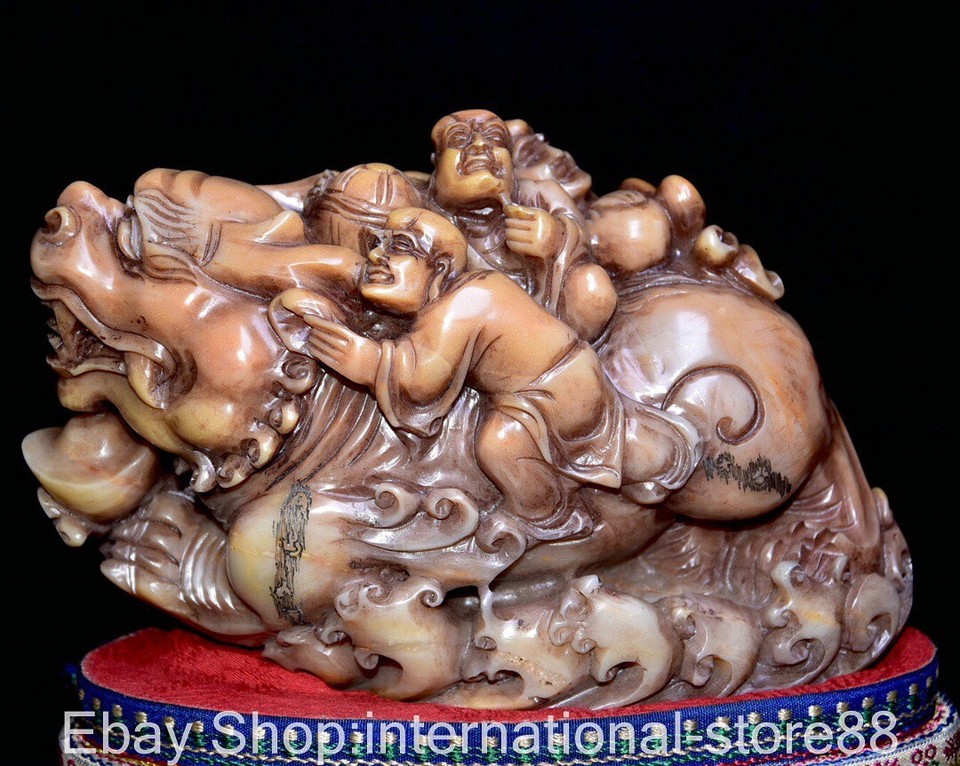 7.2" Old Chinese Red Shoushan Stone Carving Pixiu Beast Lohan Seal ...