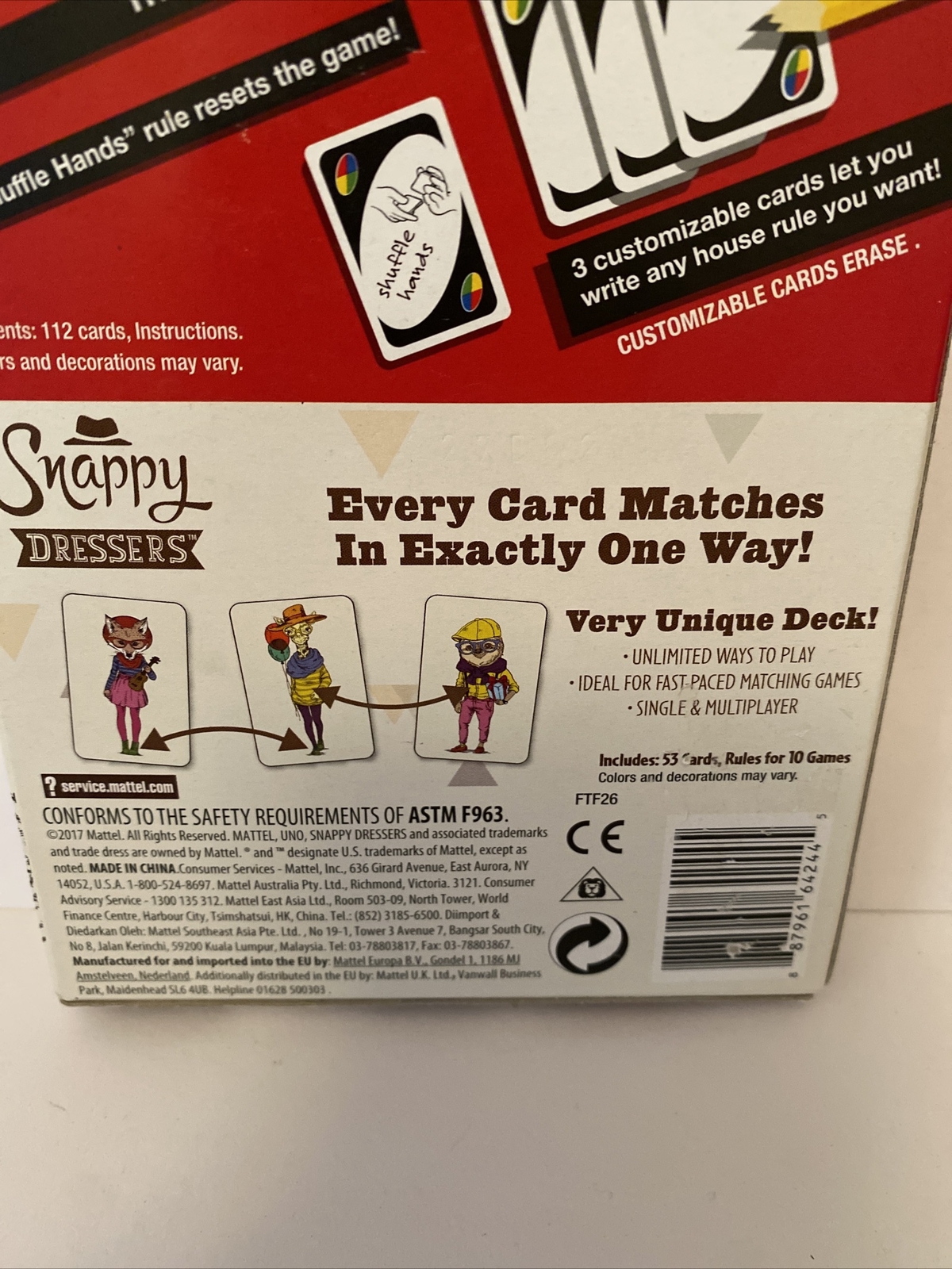 Original UNO and Snappy Dressers Card Game 2 Games in 1 by Mattel ...