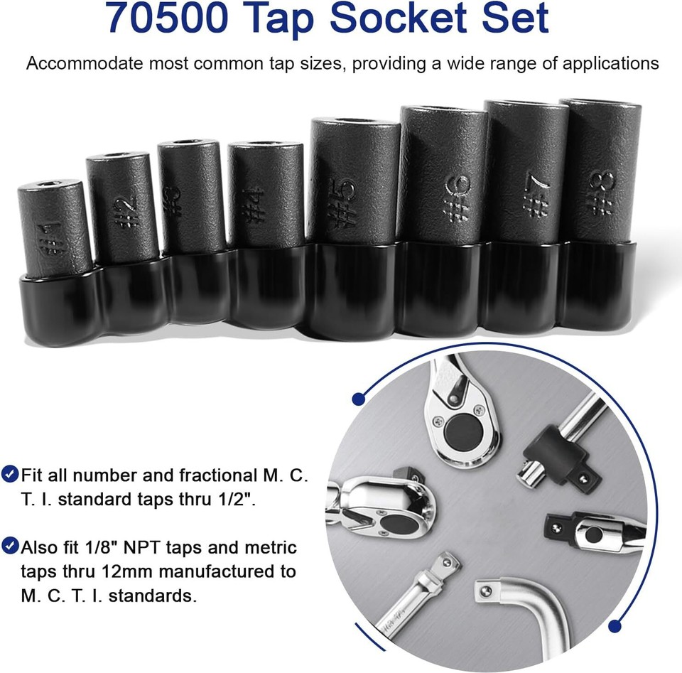 70500 Tap Socket Wrench Set Tap Socket Adapter,1/4" & 3/8" Drive (8PCS ...