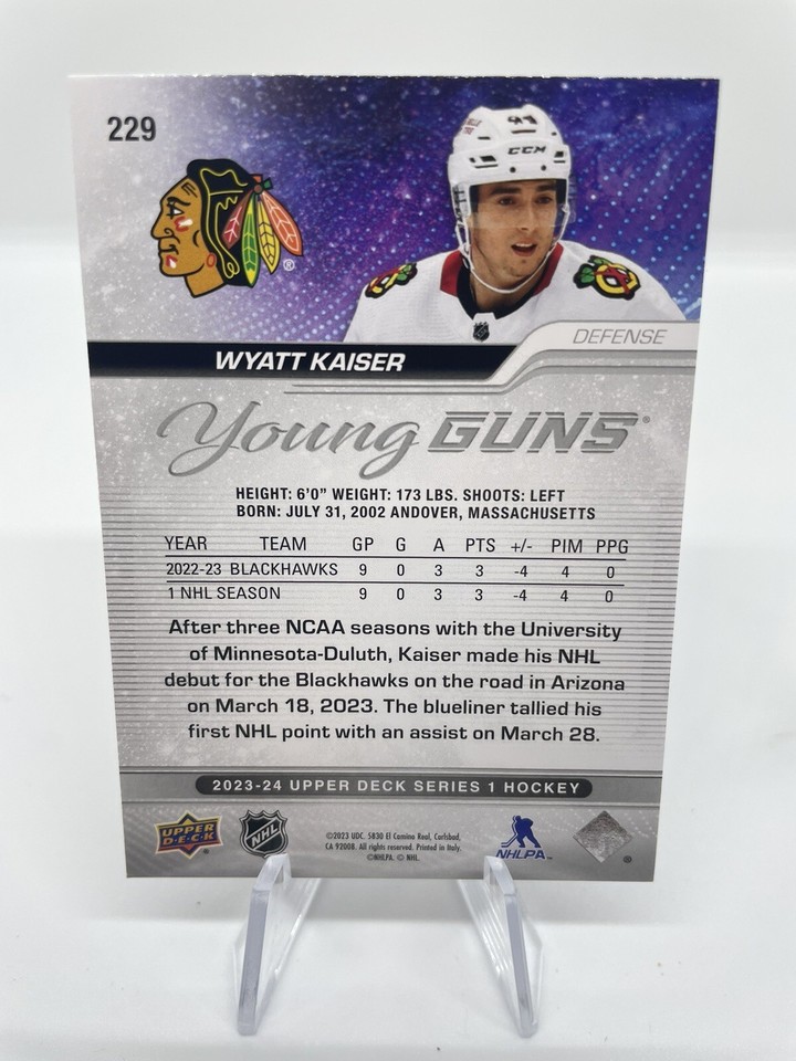 Wyatt Kaiser ‘23 Upper Deck Hockey Series 1 ‘Young Guns’ Rookie Card | eBay