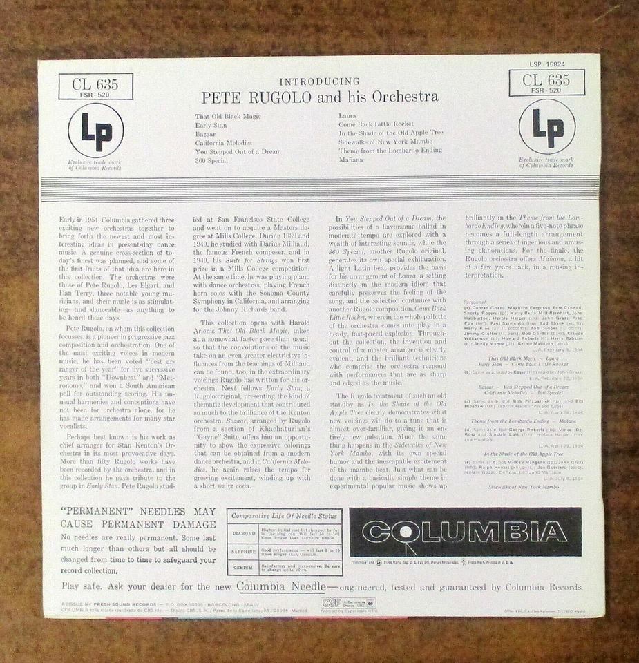 "Introducing Pete Rugolo" LP (1986 Reissue) Fresh Sound FSR-520 (Spain ...