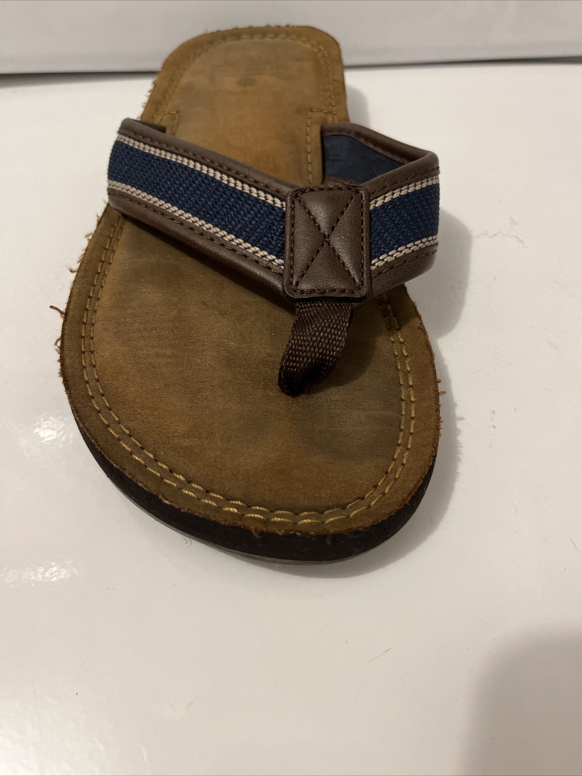 Mens Flip Flops Sandals Size 7 Brown Blue Trim Gotcha Brand | eBay