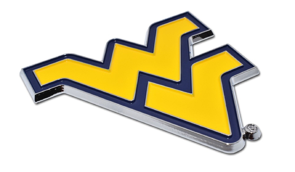 West Virginia University - 3" x 3" Yellow/Navy WV Chrome Auto Emblem | eBay