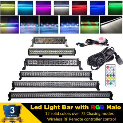 13.5"-50 inch Off road Led Light Bar Combo RGB Halo Color Change Remote ...