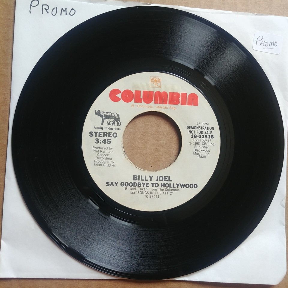 BILLY JOEL Say Goodbye To Hollywood DJ PROMO 45 7" POP ROCK Record ...