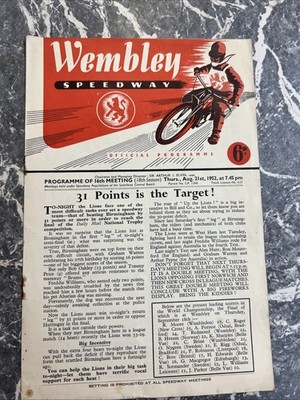 VINTAGE PROGRAMME SPEEDWAY MOTORCYCLE TRACK ART UK MANCAVE ART WEMBLEY ...