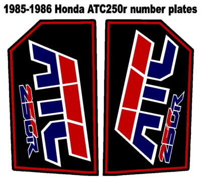 85 - 86 Honda Atc250r rear fender decals, atc 250r 250r graphics rd/bl ...