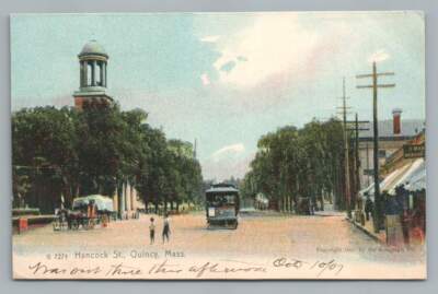 Hancock Street Trolley Train QUINCY Massachusetts Antique Rotograph ...