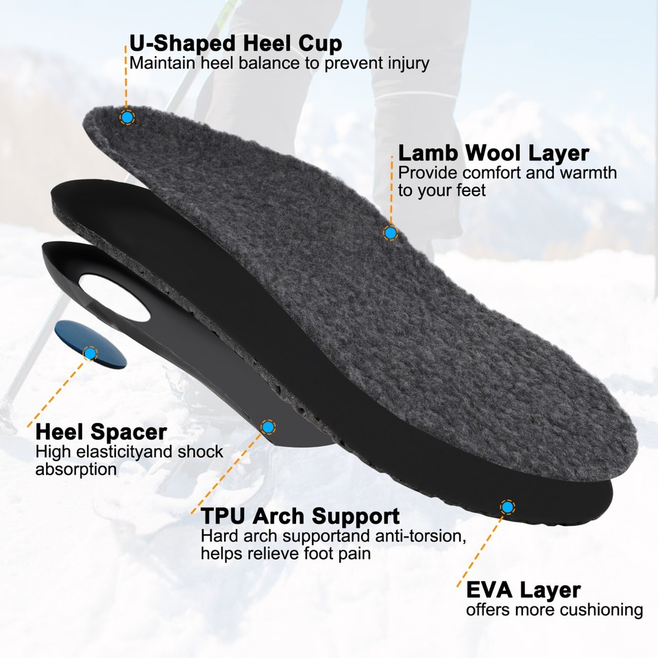 Winter Warm Lamb Wool Shoe Insoles Plantar Fasciitis Relief Orthotics ...