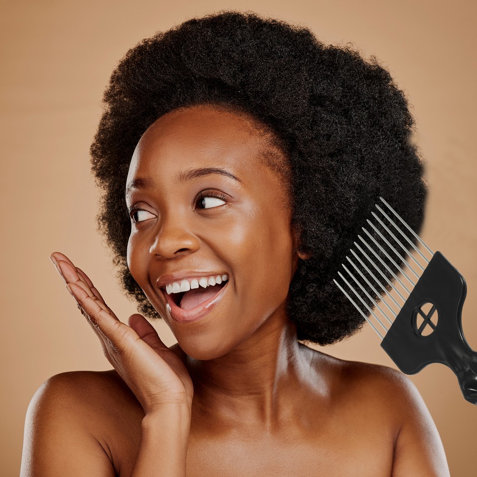 Metal African Hair Picks Afro Hair Pick Comb for Women and Men 5.83"x2 ...