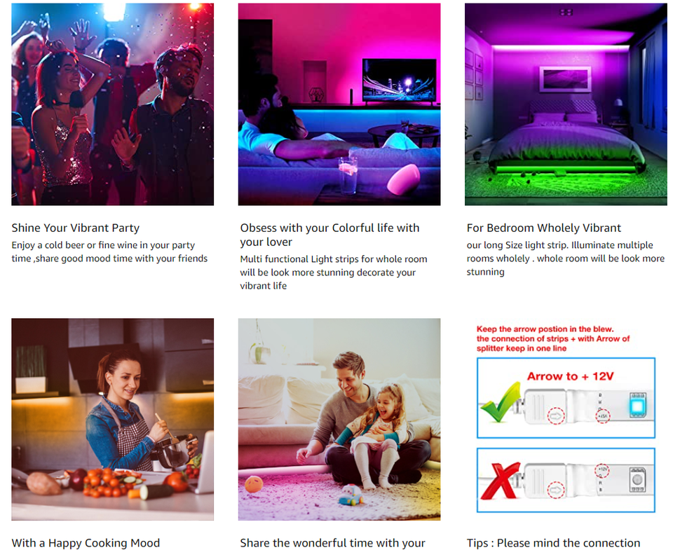 Led Strip Lights 65.6ft RGB Led Room Lights 5050 Led Tape Lights Color ...