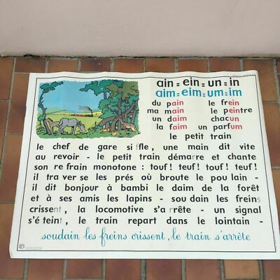 Vintage French School Poster Educational Double Sided Train Phonics ...