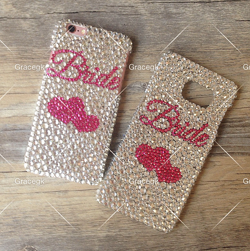 Customize Bride Gift Heart Bling Rhinestone Phone case Cover For ...