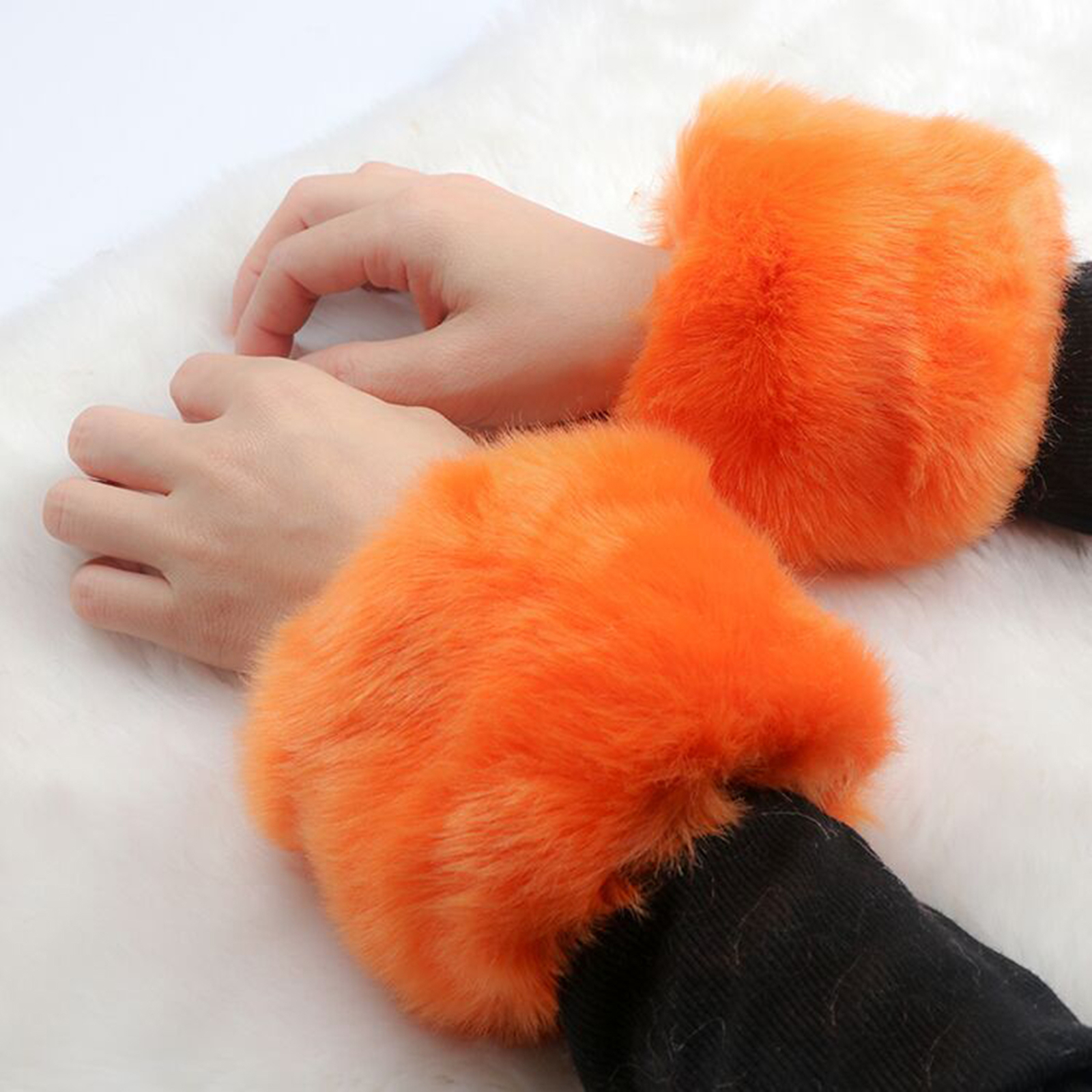 1 Pair Women Wrist Cuff Faux Rabbit Fur Keep Warm 3 Colors Optional ...