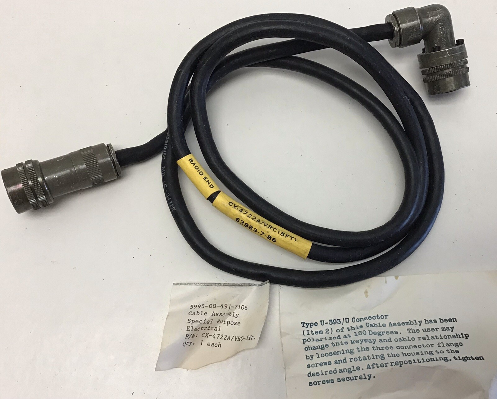 Military Radio Cable CX 4722A/VRC 5 FT Fits MX-6707/VRC Antenna N.O.S ...