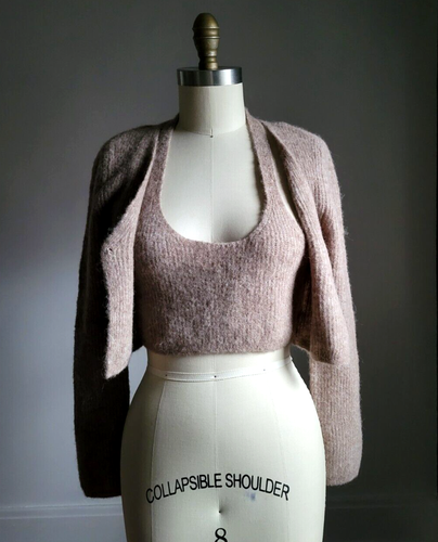 ALEXANDER WANG TAUPE BROWN ALPACA WOOL BLEND HALTER SWEATER w/ ATTACHED ...