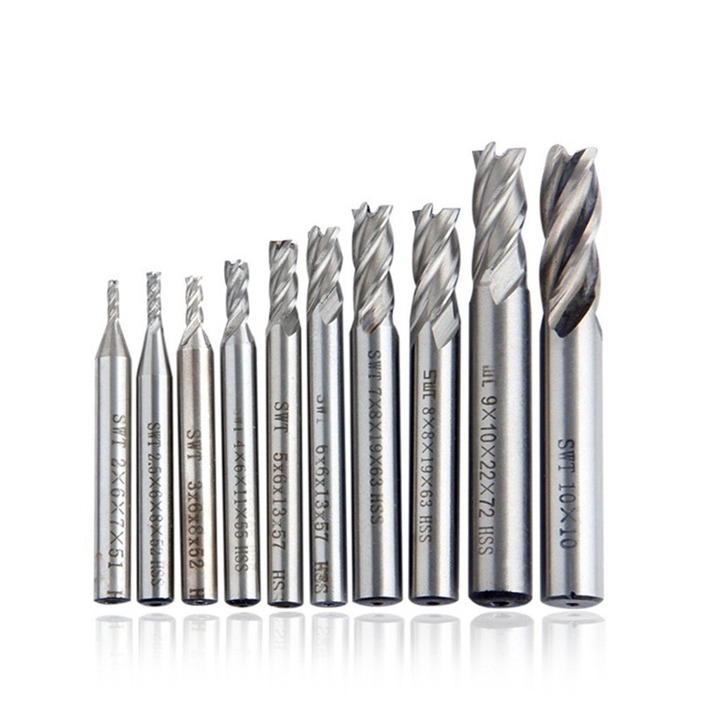 High Speed Steel Straight Shank Milling Cutter Kit 2 12mm 10PCS for ...