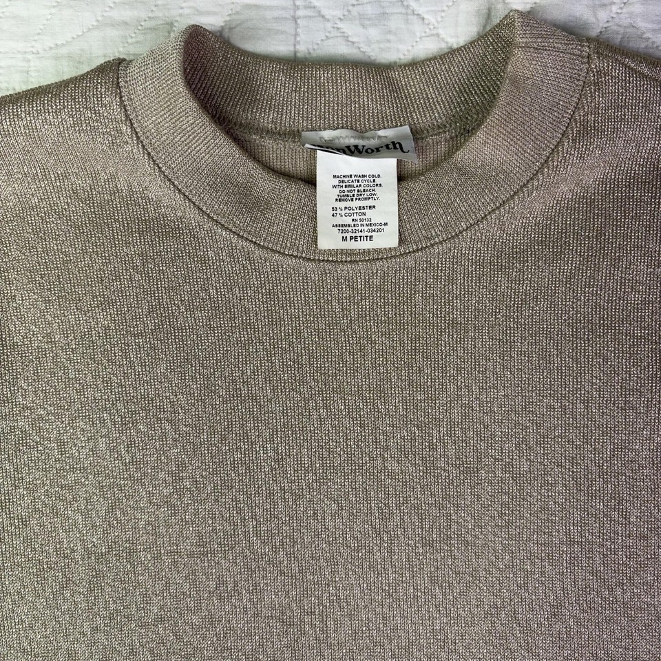 BonWorth Sweater Womens Medium Petite Beige Knit Long Sleeve Crewneck ...