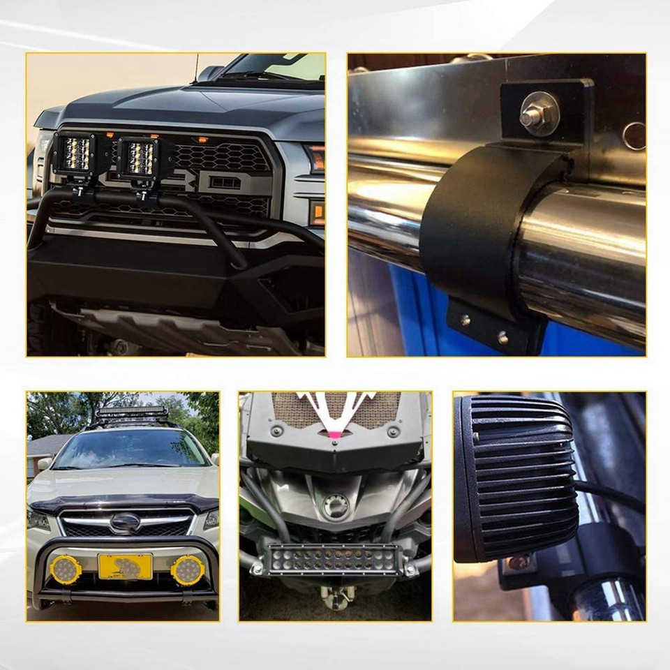 2X(2X 3 Inch 76-81mm Bull Bar Roll Cage Mount Bracket Clamps LED Work ...