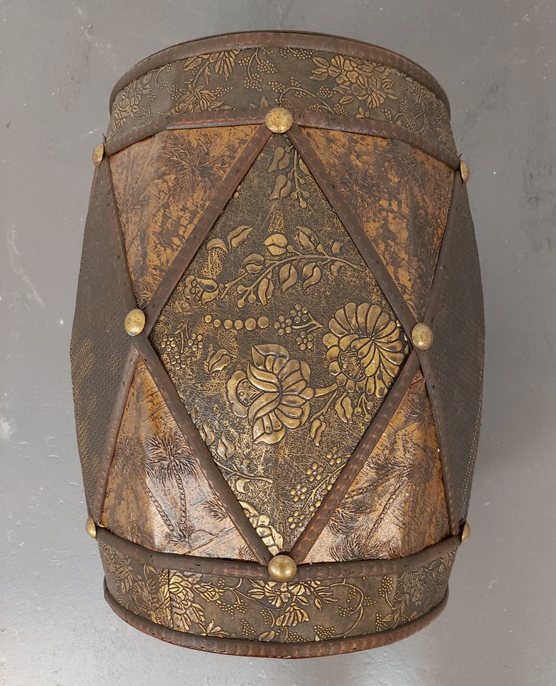 Vintage Style Drum Stool/Side Table Barrel-shape Metal Wood Fabric ...