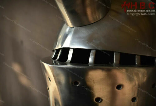 Medieval Frog Mouth Helmet with metal Horns suitable for LARP Cosplay ...