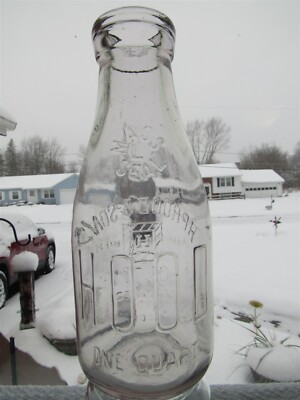 TREQ Milk Bottle Hood HP Hood & Sons Dairy Boston MA Mass L Seal Very ...