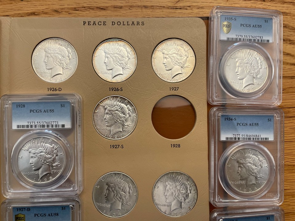 complete peace dollar set Xf to bu blue and gold toning on coins | eBay