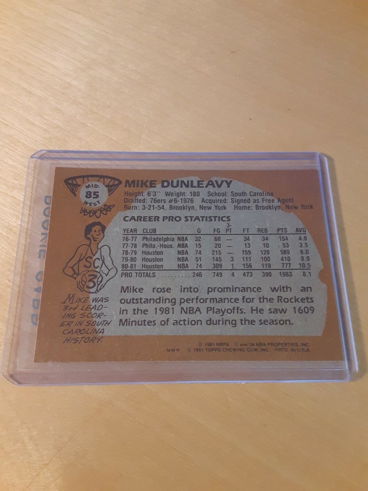 1981/82 Topps #85 Mid West MIKE DUNLEAVY Houston Rockets Rookie Card ...