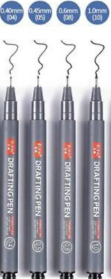 4 Black Fineliners Pens Fine Line Technical Drafting Drawing Black ...