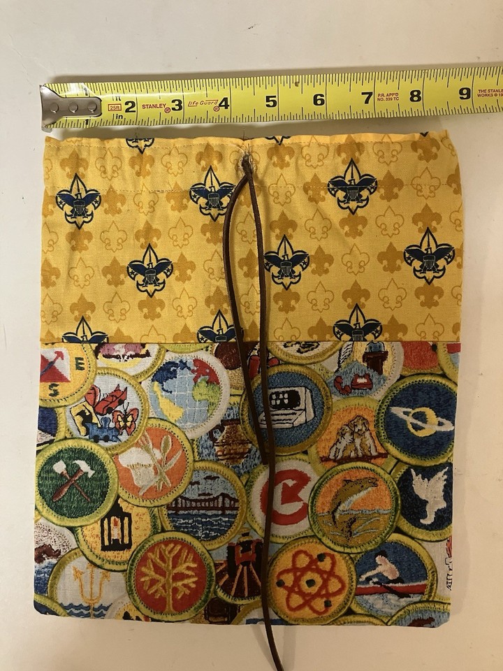 Handmade Drawstring Cotton Bag Boys Scouts Cub Scouts Pattern Badges ...