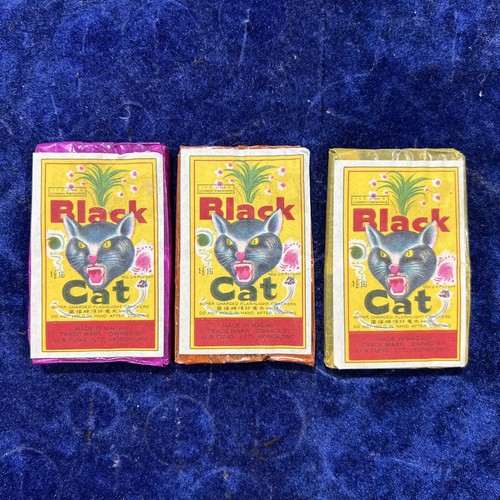 Lot of 3 Macau Black Cat Firecracker Labels 3 Color Variations 1.5” 16 ...
