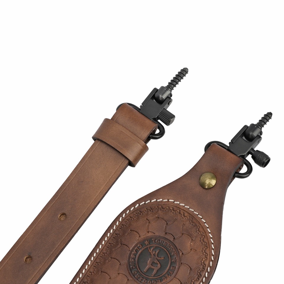 Tourbon Leather Rifle Sling Gun Ammo Strap Finger Rest/Swivels Screws ...