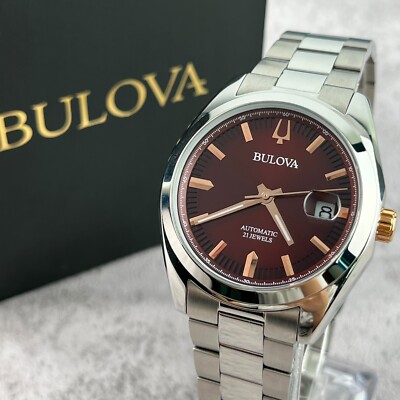 Bulova Surveyor 39mm Red Dial Stainless Steel Automatic Men's Watch ...