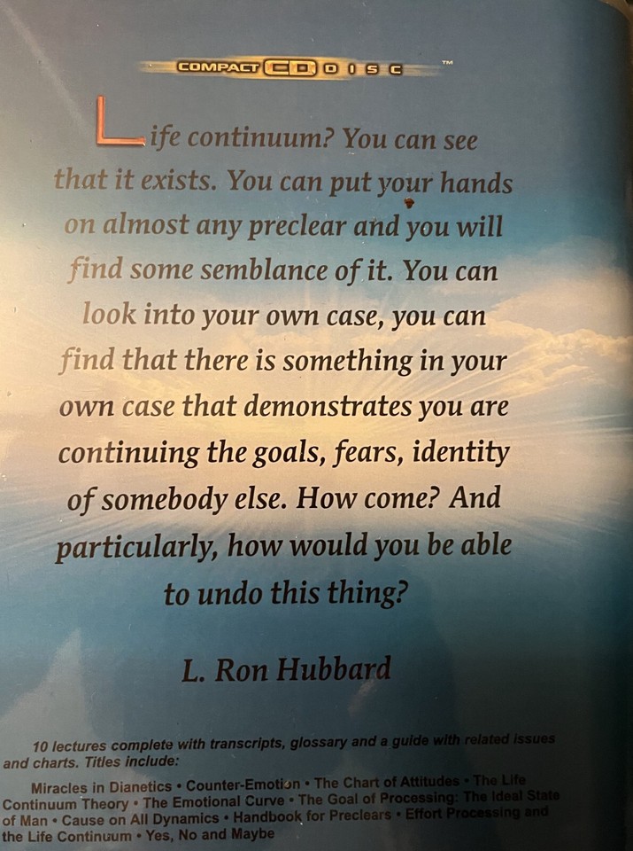 The Life Continuum Lectures by L. Ron Hubbard Audio CDs with transcript ...