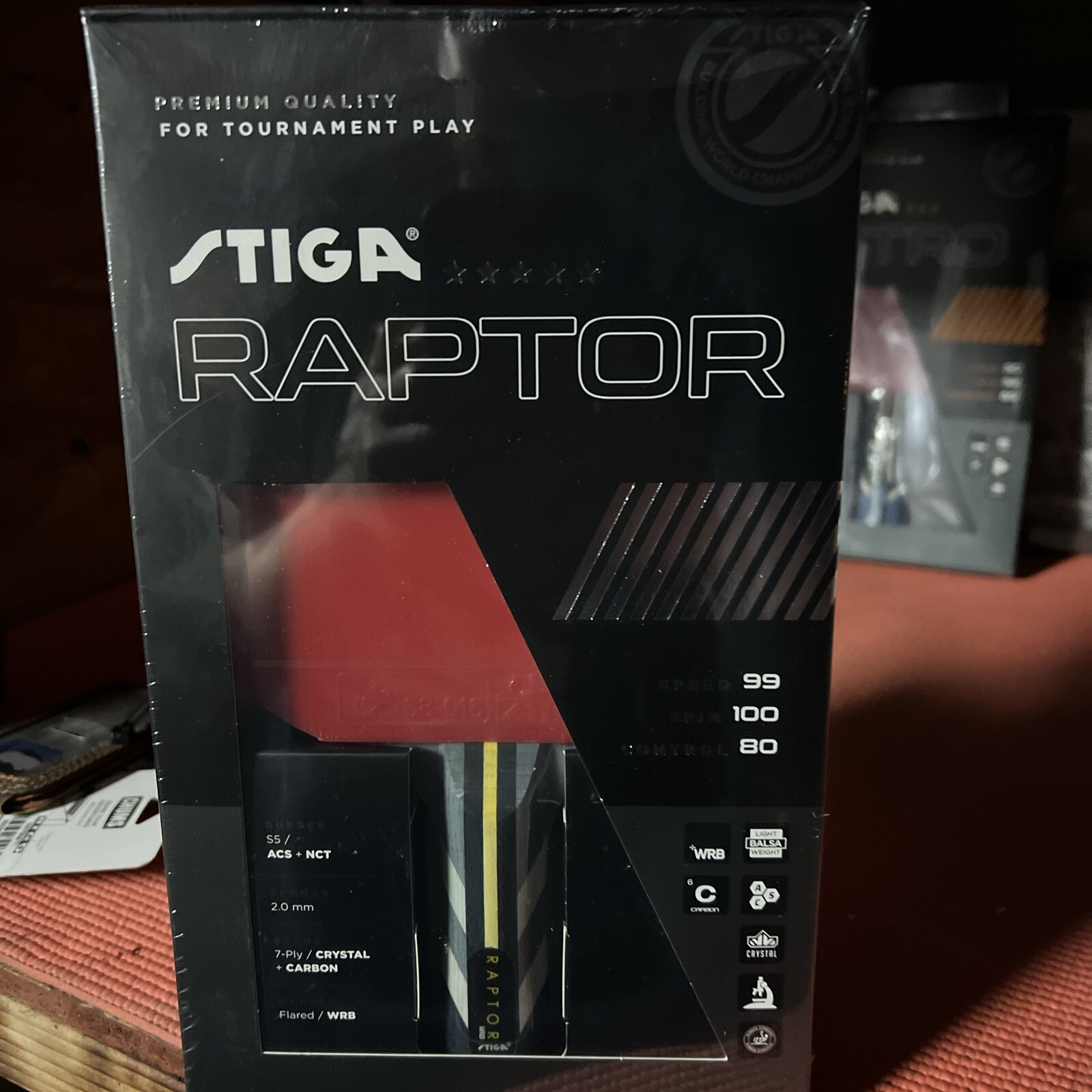 Stiga Raptor 7-Ply Extra Light Carbon/Balsa Ping Pong Paddle New ...