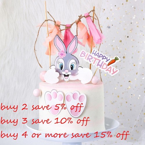 Decorations Paper Made Kids Purple Rabbit Cake Toppers Bunny Cupcake ...