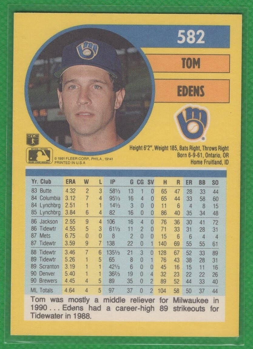 1991 Fleer - #582 Tom Edens (RC) for sale online | eBay