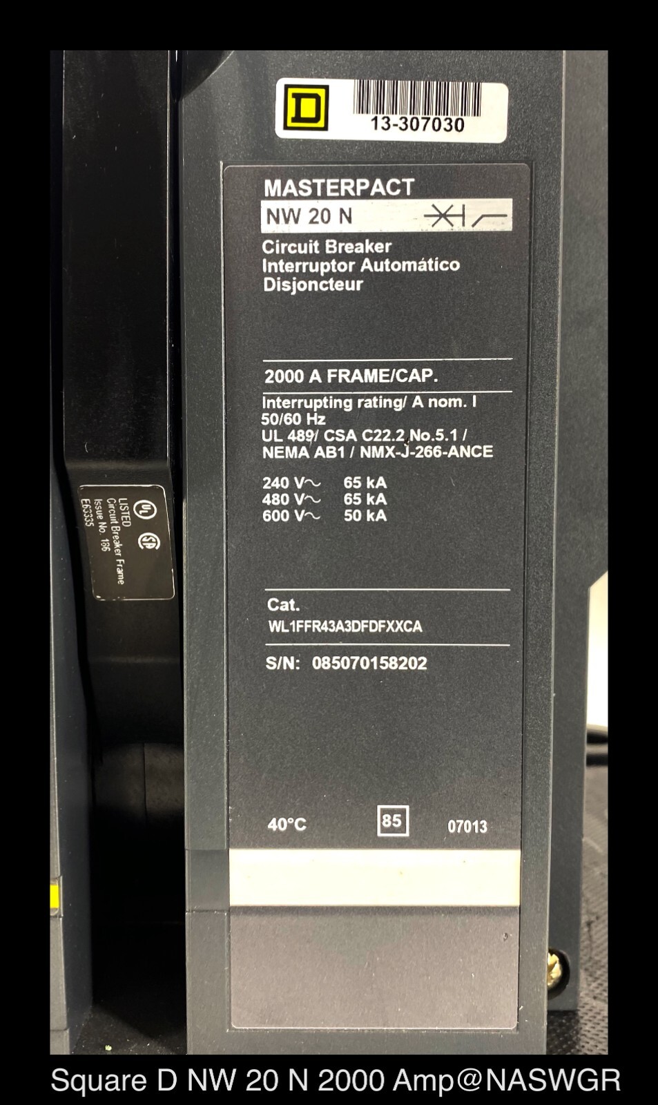 Square D MasterPact NW20N Breaker (E/O,D/O) ~ 2000 Amp - Tested/1Yr ...