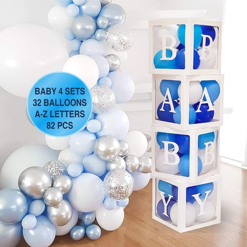 82PCS Baby Shower Decorations For Boy Kit - Jumbo Transparent Baby ...