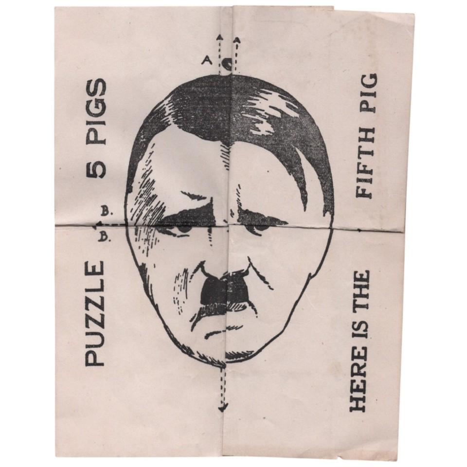 WW2 Anti-Nazi 1939 Folding Paper 5 PIG Puzzle WWII Adolf Hitler Satire ...